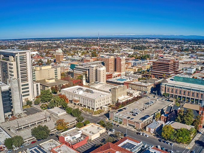 From above, Stockton spreads out like a promise of affordable California living that actually keeps its word.