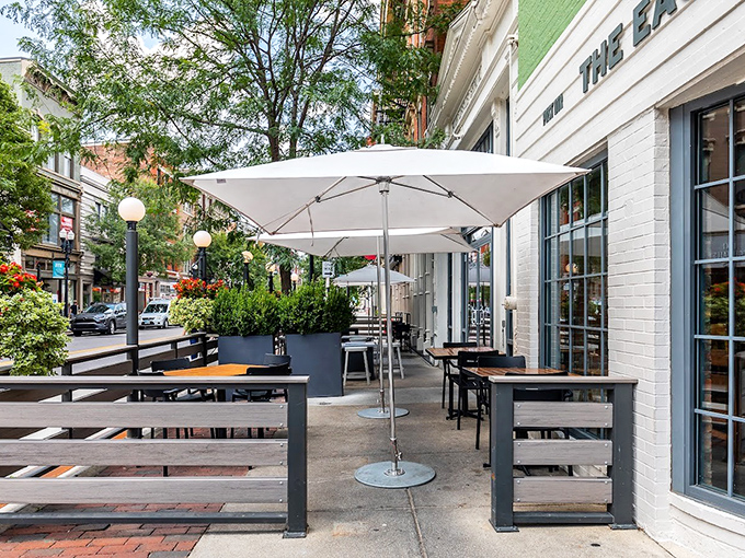 Modern meets timeless on Cincinnati's streets, where crispy chicken creates perfect harmony with urban sophistication.