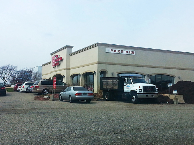 That "Parking in the Rear" sign shows they're serious about accommodating all the bargain hunters who flock here.
