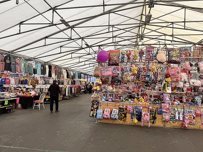 Covered pavilions protect shoppers and merchandise from weather while adventures continue rain or shine.
