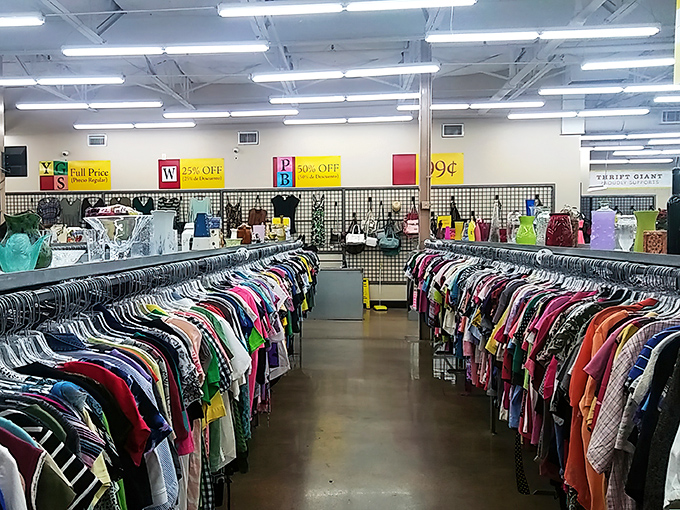 Those organized clothing racks stretch like a rainbow of possibilities for every style and budget imaginable.