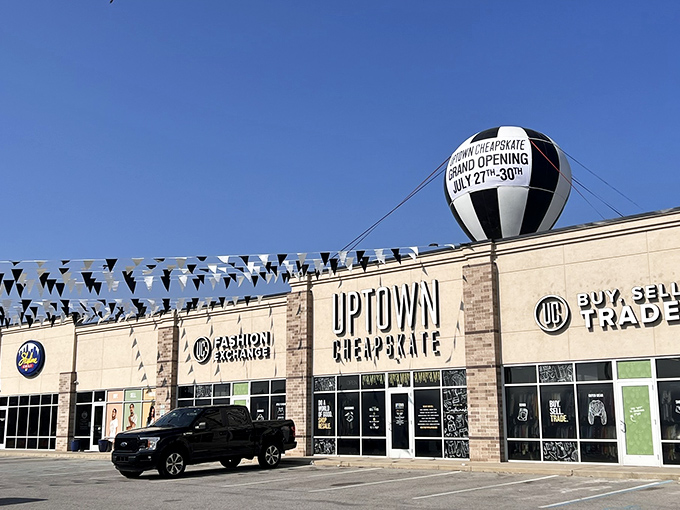 That hot air balloon and festive bunting announce something special - trendy fashion at prices that actually make sense.