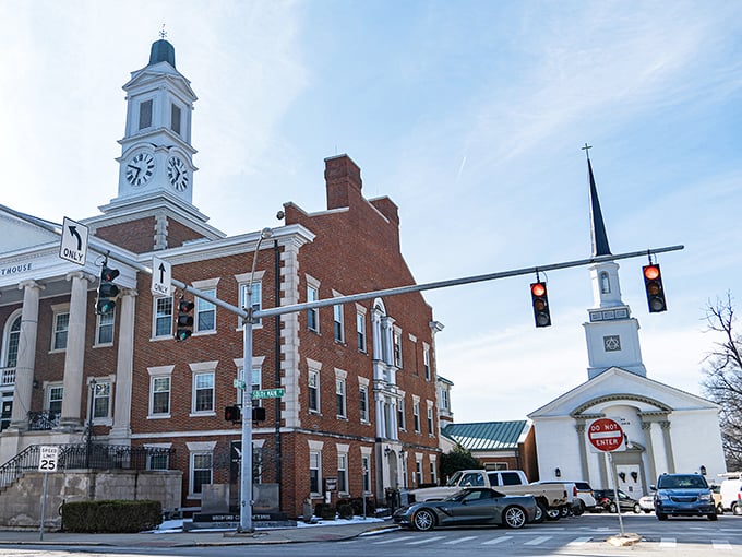 That elegant clock tower watches over the courthouse square like a faithful guardian keeping time for generations.