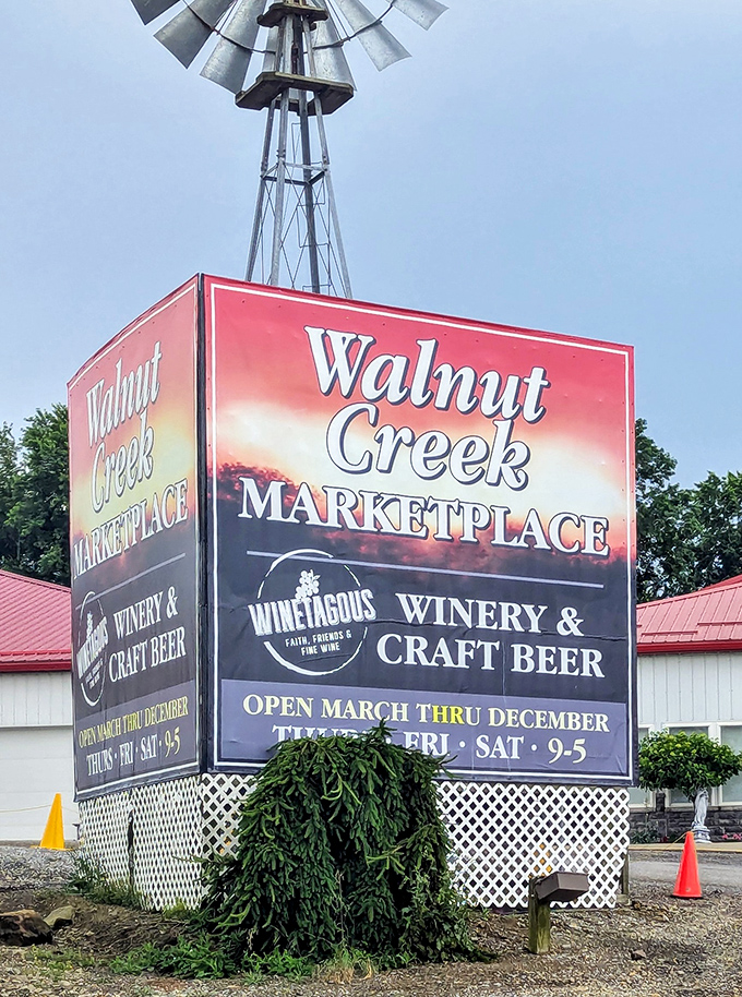 The windmill landmark guides treasure hunters to this unique blend of Amish crafts and bargain finds.