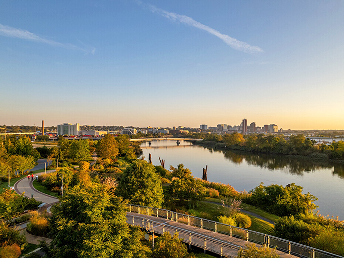 The Christina River flows peacefully through Wilmington, providing natural beauty alongside urban convenience.