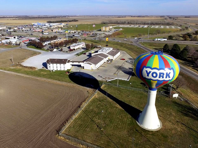 From above, York reveals the perfect small-town layout where everything you need is within easy reach.