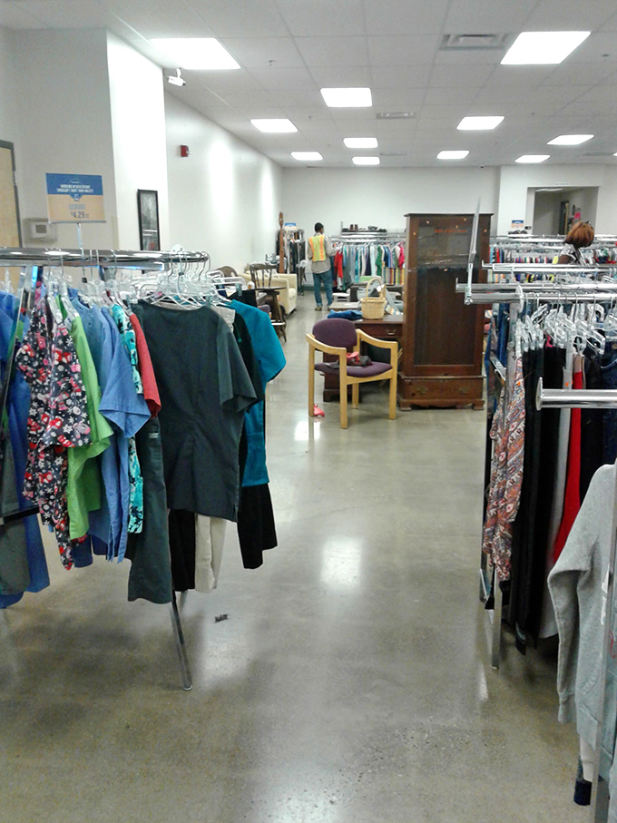 Racks upon racks of carefully organized clothing create a rainbow effect that would make Marie Kondo nod in approval.