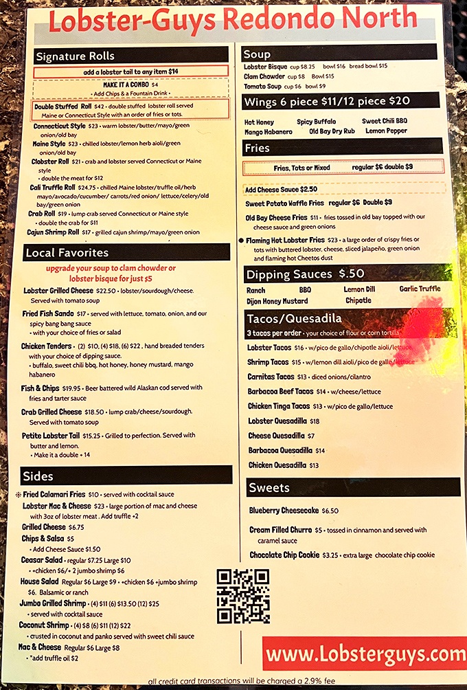 This menu reads like a love letter to crustaceans, with regional lobster styles that let you tour America's coastlines without leaving your seat. 