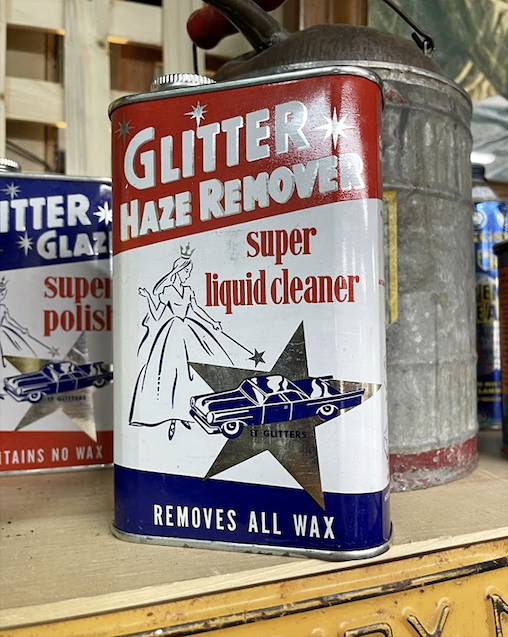"Glitter Haze Remover" promises to solve a problem from another era, with packaging that's now more treasure than tool.
