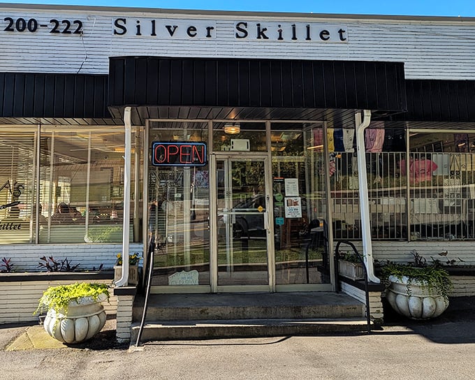The Silver Skillet's unassuming exterior promises what every great diner should: guaranteed coffee and the possibility of transcendent breakfast experiences within.
