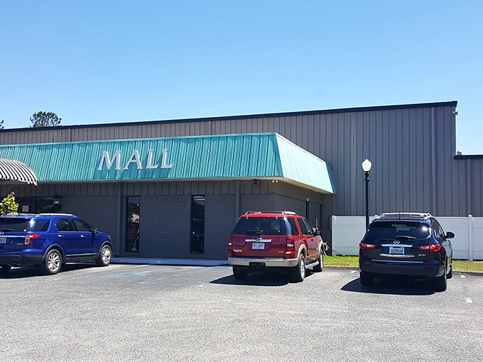 Another view of the teal-trimmed entrance &ndash; where time travelers park their cars before journeying through decades past.