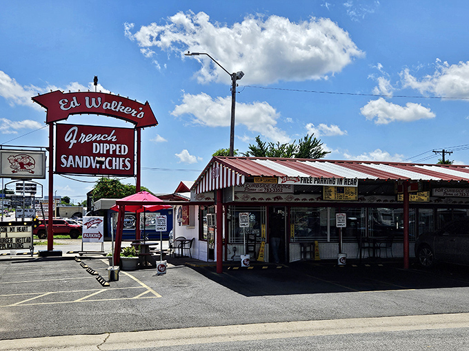 That vintage sign isn't just advertising &ndash; it's making a solemn promise that your French dip craving is about to be gloriously satisfied.