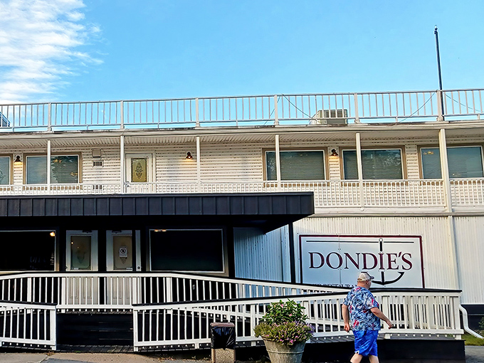 The White River Princess stands proudly against the Arkansas sky, a landlocked vessel promising seafood treasures within its nautical embrace.
