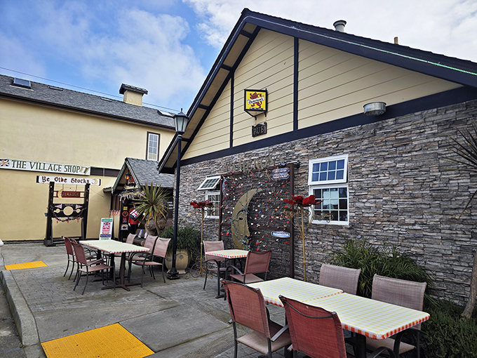 A slice of Britain awaits behind these doors, where Union Jack flags flutter and royal guards stand at attention. No passport required!