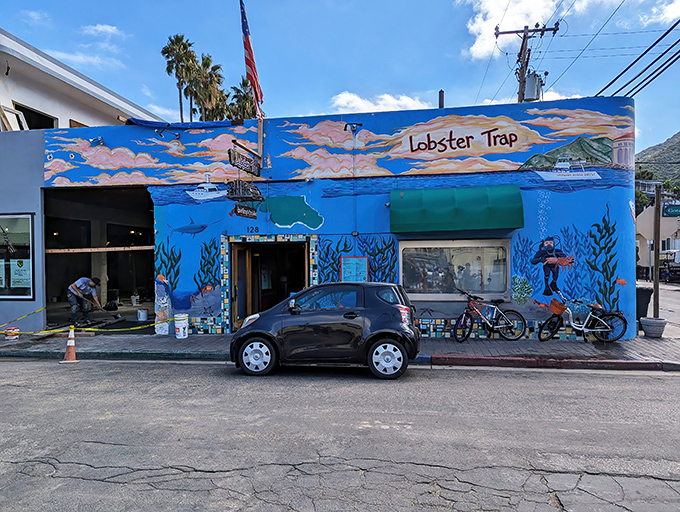 The ocean literally jumped onto a building! This vibrant blue seafood shack with its underwater mural is Catalina Island's answer to the question, "Where should we eat today?"
