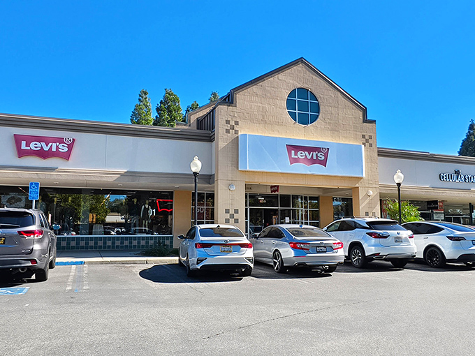 The iconic Levi's storefront stands as a beacon of denim dreams, where jeans that normally require a small loan suddenly become attainable treasures.
