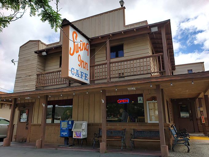 The Swing Inn's Western-style facade isn't trying to impress anyone, which is exactly why it impresses everyone who visits Old Town Temecula.