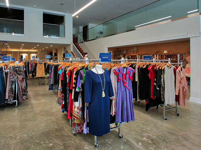 TROVE's spacious interior feels more like a curated boutique than a secondhand shop, with its modern lighting and thoughtfully arranged merchandise.