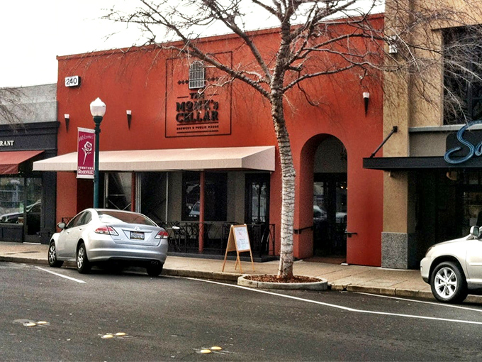 Another angle reveals the welcoming facade that promises Belgian beer traditions in the heart of California's Gold Country.