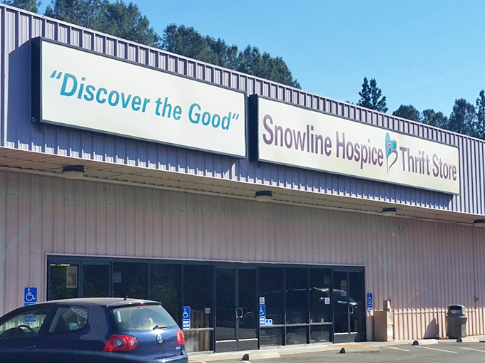 The unassuming exterior of Snowline Hospice Thrift Store invites you to "Discover the Good" &ndash; a promise that delivers beyond your wildest bargain-hunting dreams.