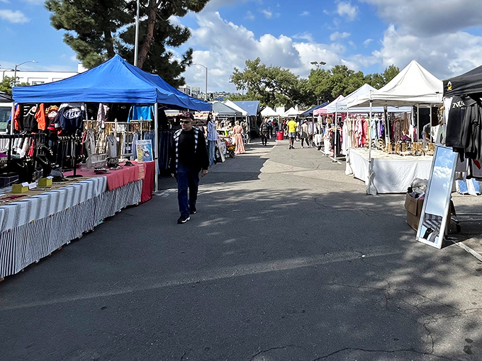 White and blue tents line the pathways of this Sunday treasure hunt, where one person's castoffs become another's conversation pieces.