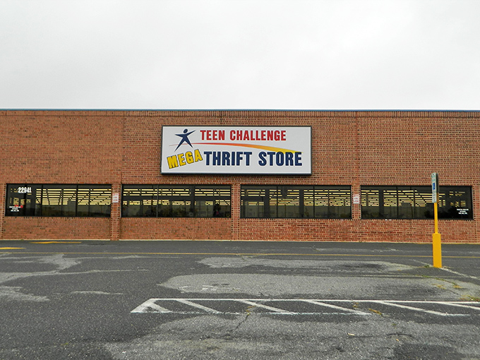 Another angle of the thrift store's exterior reveals its no-nonsense approach&mdash;this isn't about flashy presentation, it's about what awaits inside.nbeatable bargains at this enormous thrift store