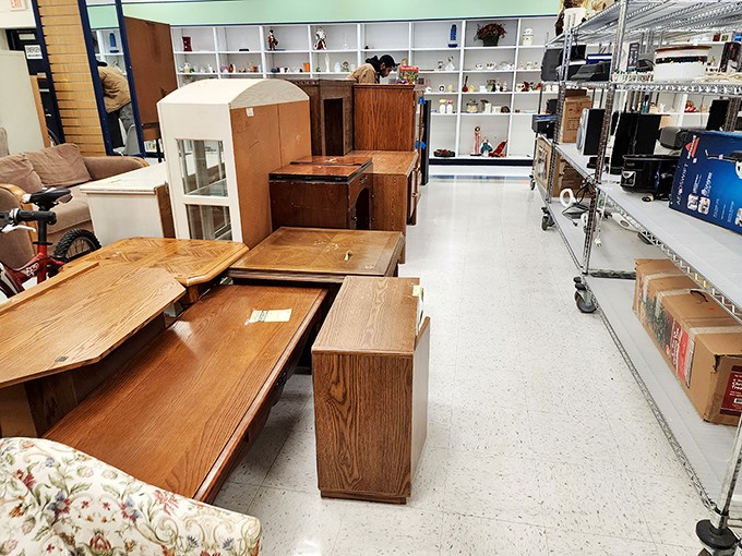 Wooden furniture heaven awaits! This collection of tables and cabinets could transform your home office from "meh" to magnificent for less than a fancy dinner.