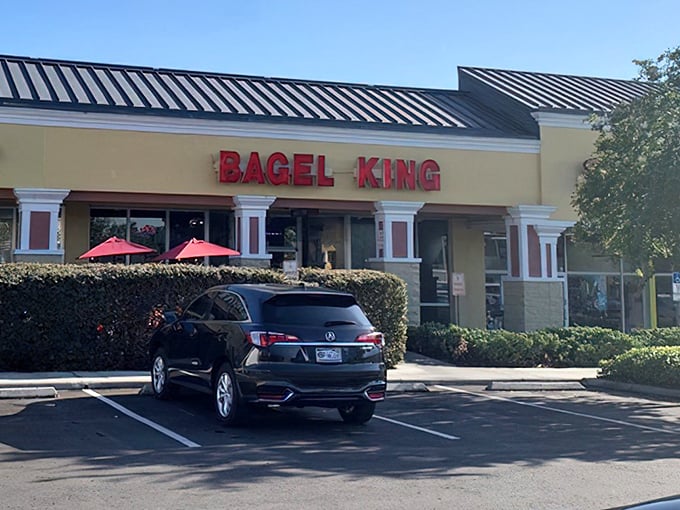 Crowned in crimson letters, Bagel King reigns supreme over breakfast cravings—because every carb deserves a royal treatment.