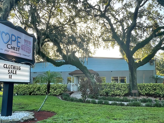 Nestled under majestic Florida oaks, The HOPE Chest beckons with its $1 clothing sale sign &ndash; treasure hunting doesn't get more inviting than this!