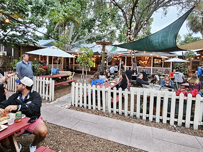 Owen's outdoor dining area feels like the backyard party you never want to leave, complete with picnic tables, string lights, and seafood that makes small talk unnecessary.