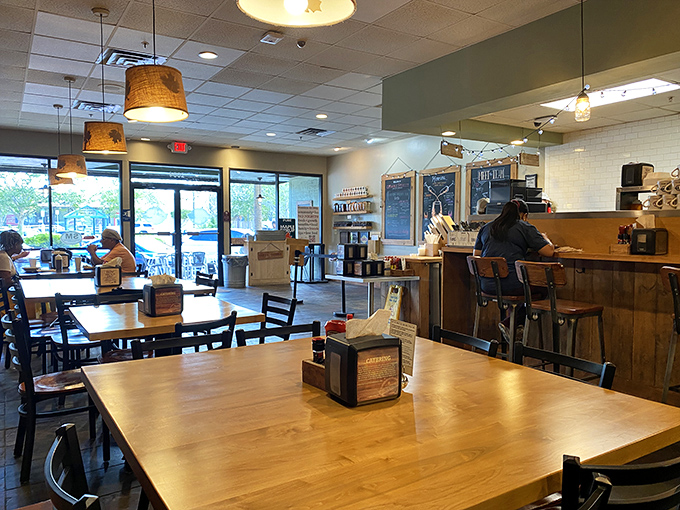 Between the gentle blue hues and the classic tin ceiling, the space feels warm and familiar — an ideal setting to savor every bite.