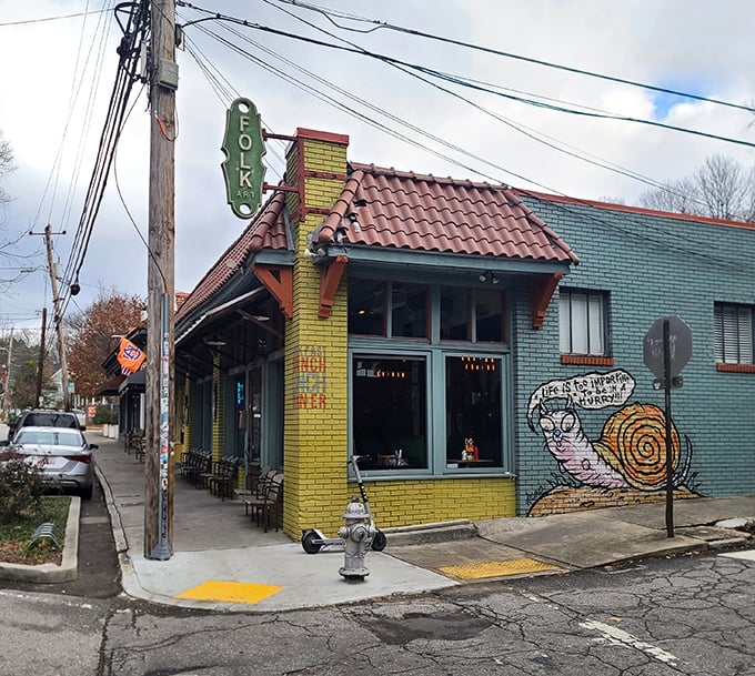 That technicolor exterior isn't just eye-catching—it's a promise that breakfast inside will be equally unforgettable and bold.