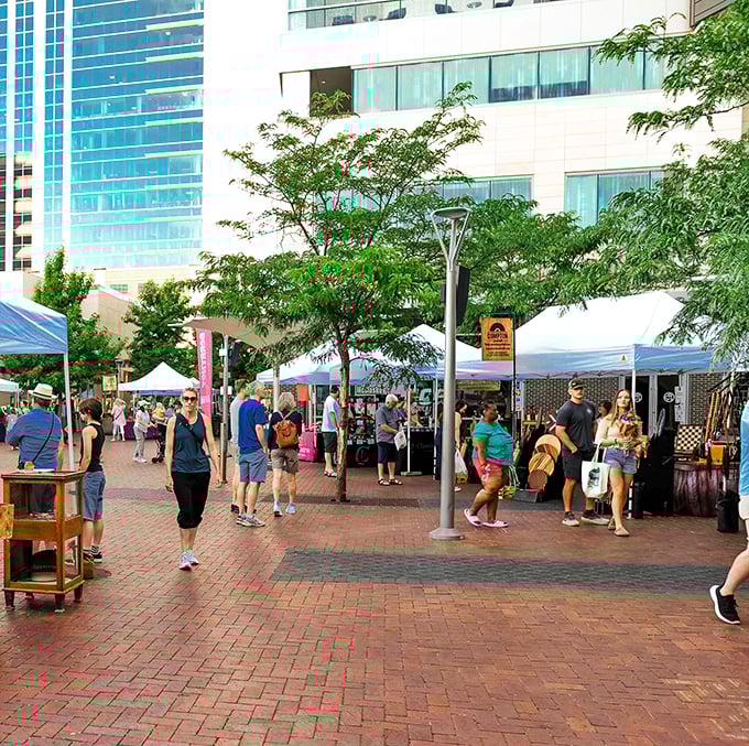 Downtown Boise transforms into a vibrant marketplace where the city's glass and steel backdrop frames the weekend's most delicious treasure hunt.
