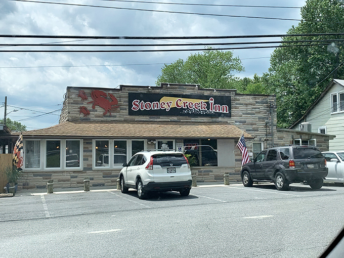 The stone facade of Stoney Creek Inn welcomes hungry travelers like a lighthouse guiding seafood lovers home.