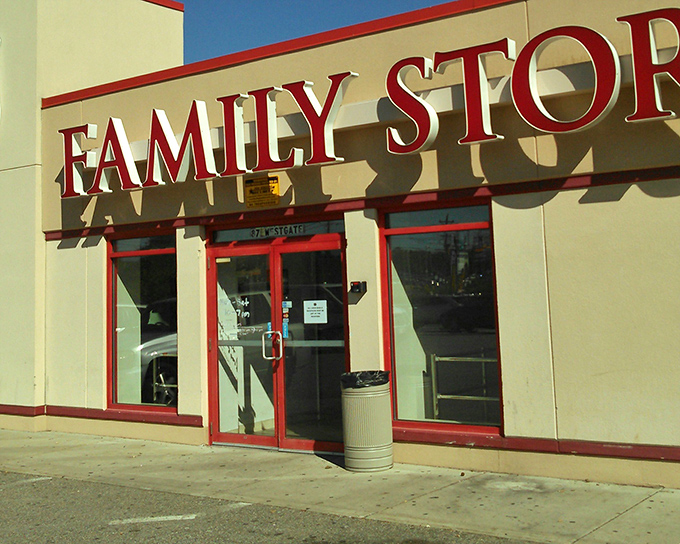 The iconic red-framed entrance to the Salvation Army Family Store beckons bargain hunters with promises of treasures waiting just beyond those doors.