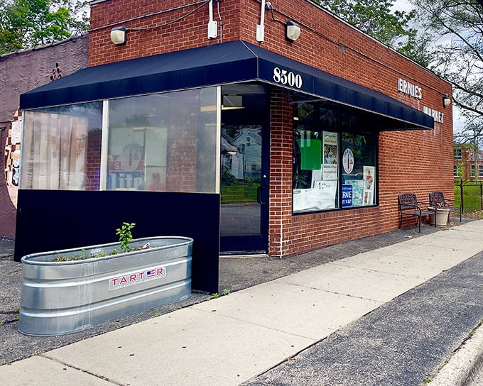 The unassuming brick exterior of Ernie's Market hides sandwich greatness like a superhero's secret identity.