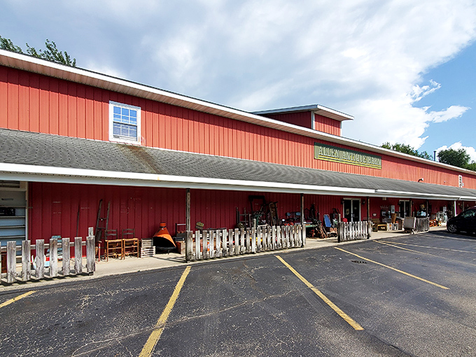 That classic red barn exterior promises more treasures inside than a pirate's map could ever lead you to.