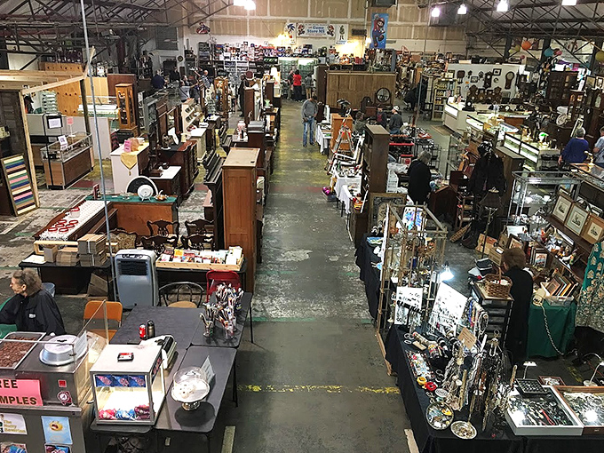 The unassuming entrance belies the wonderland within. Under those stormy Mississippi skies, bargain hunters find shelter and treasures alike.