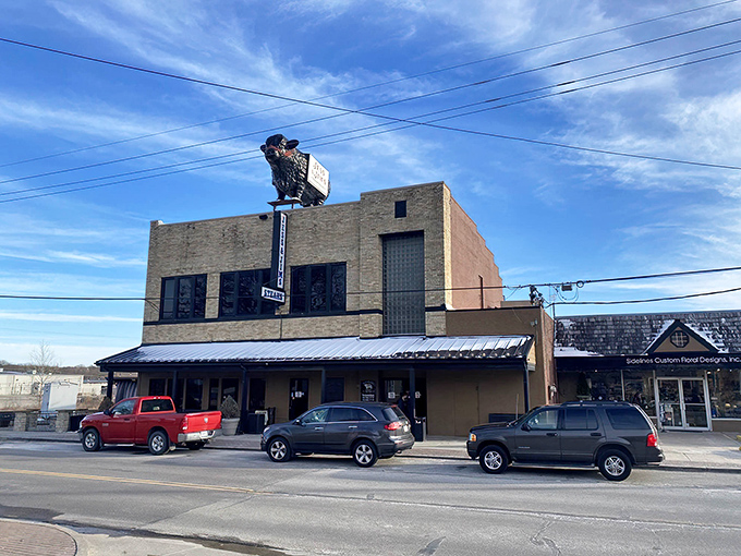 No fancy frills needed—just a straightforward brick façade that promises what matters most: serious steak business inside.