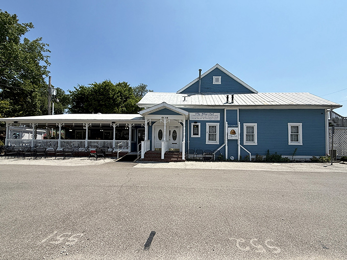 The Blue Owl's sky-blue exterior isn't just a pretty face&mdash;it's a beacon of breakfast hope in sleepy Kimmswick.