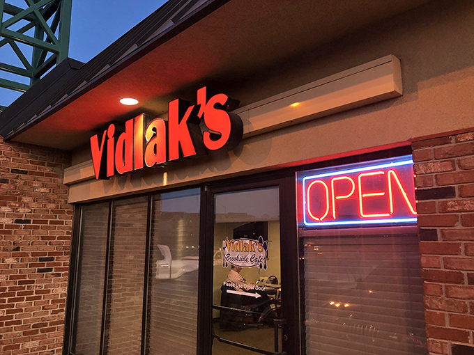 The unassuming brick exterior of Vidlak's might not stop traffic, but that packed parking lot tells the real story of what awaits inside.