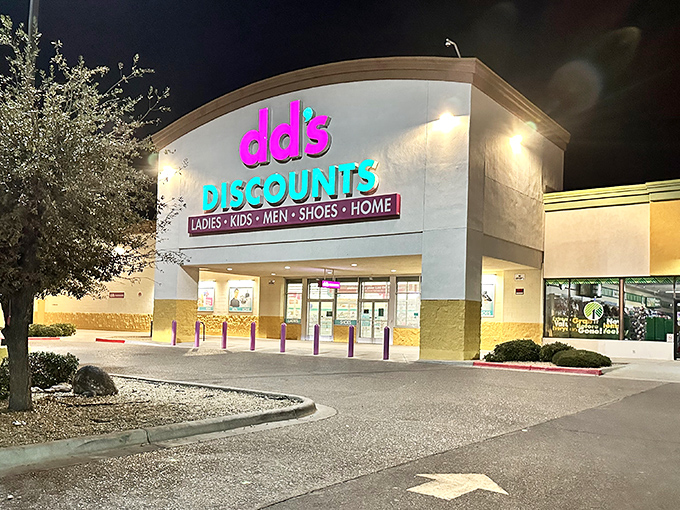 The iconic pink and teal signage promises a treasure hunt for your wallet. Shopping nirvana awaits behind these doors in Las Cruces.