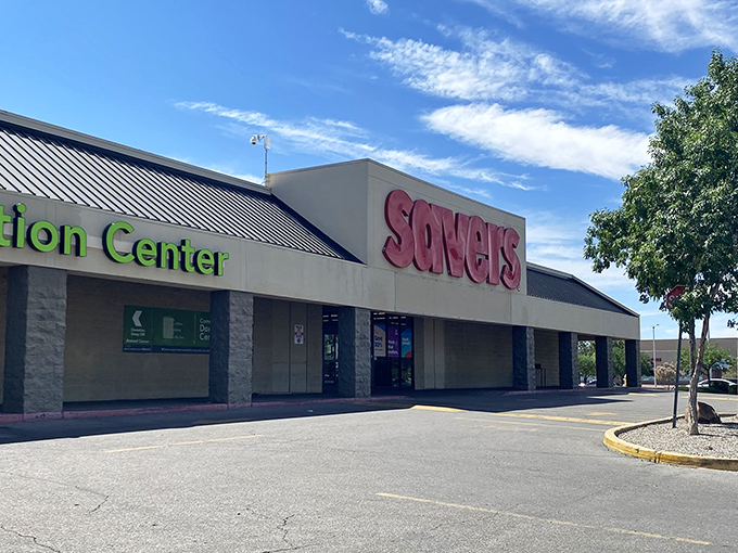 The bright red Savers sign stands out against the New Mexico sky like a beacon calling all treasure hunters to begin their quest.