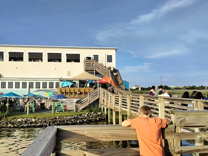 Go ahead, breathe in the sea air! The scenic deck and dock make this the quintessential North Carolina dining experience for all ages.