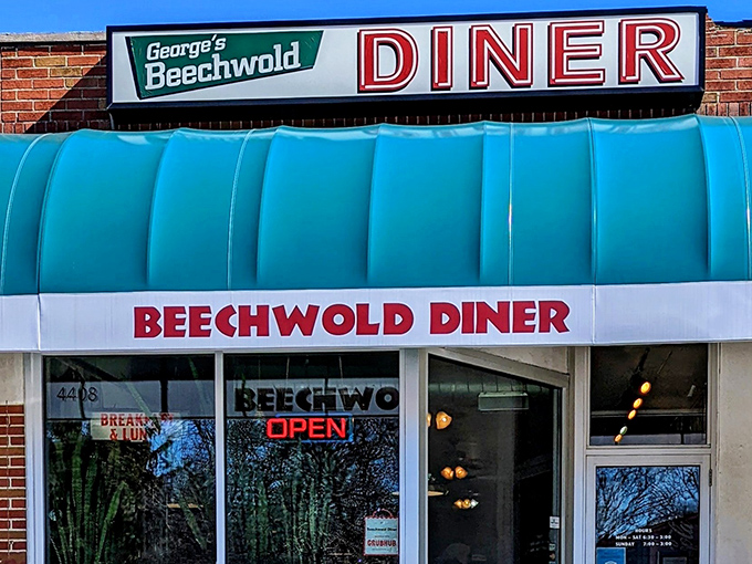 That turquoise awning isn't just eye-catching&mdash;it's a beacon of breakfast hope for hungry Columbus locals seeking their morning salvation.