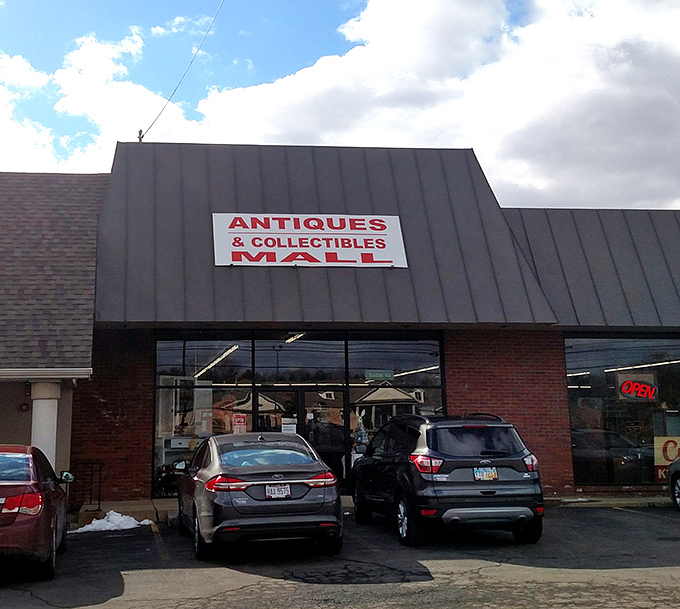 The unassuming exterior hides a universe of treasures within. Like a time machine disguised as a strip mall storefront.