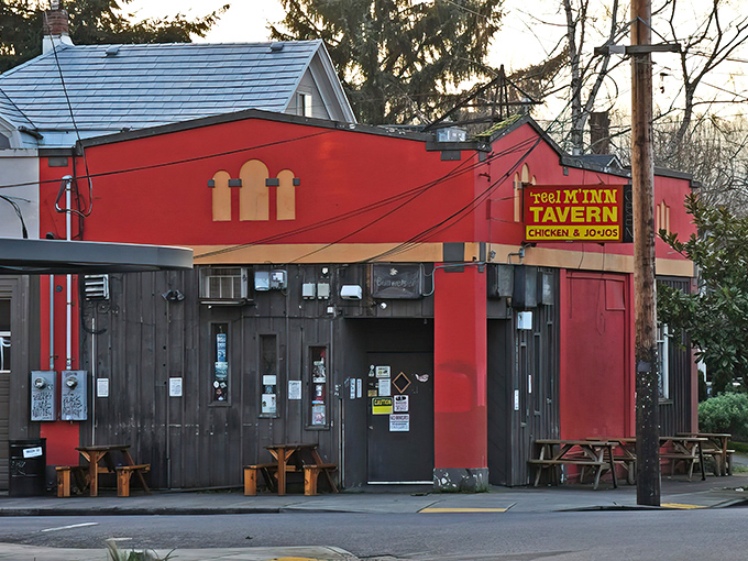 The unassuming red exterior of Reel M Inn stands like a time capsule on Division Street, promising chicken worth every minute of the legendary wait.