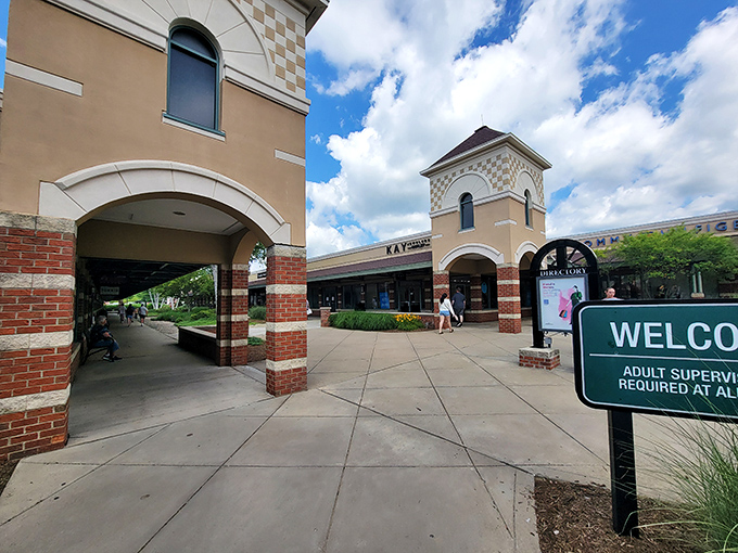 The architectural charm of Grove City Premium Outlets welcomes shoppers with its distinctive towers and brick accents&mdash;retail therapy with a side of curb appeal.