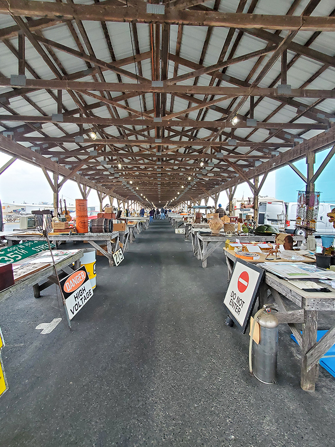 The cathedral of collectibles! Renninger's outdoor pavilion stretches toward the horizon like a runway for vintage dreams taking flight.