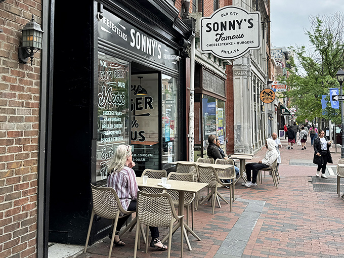 Sonny's Famous Steaks brings Old City Philadelphia's historic charm to life with its classic storefront and inviting sidewalk seating&mdash;the perfect perch for people-watching between bites of burger bliss.